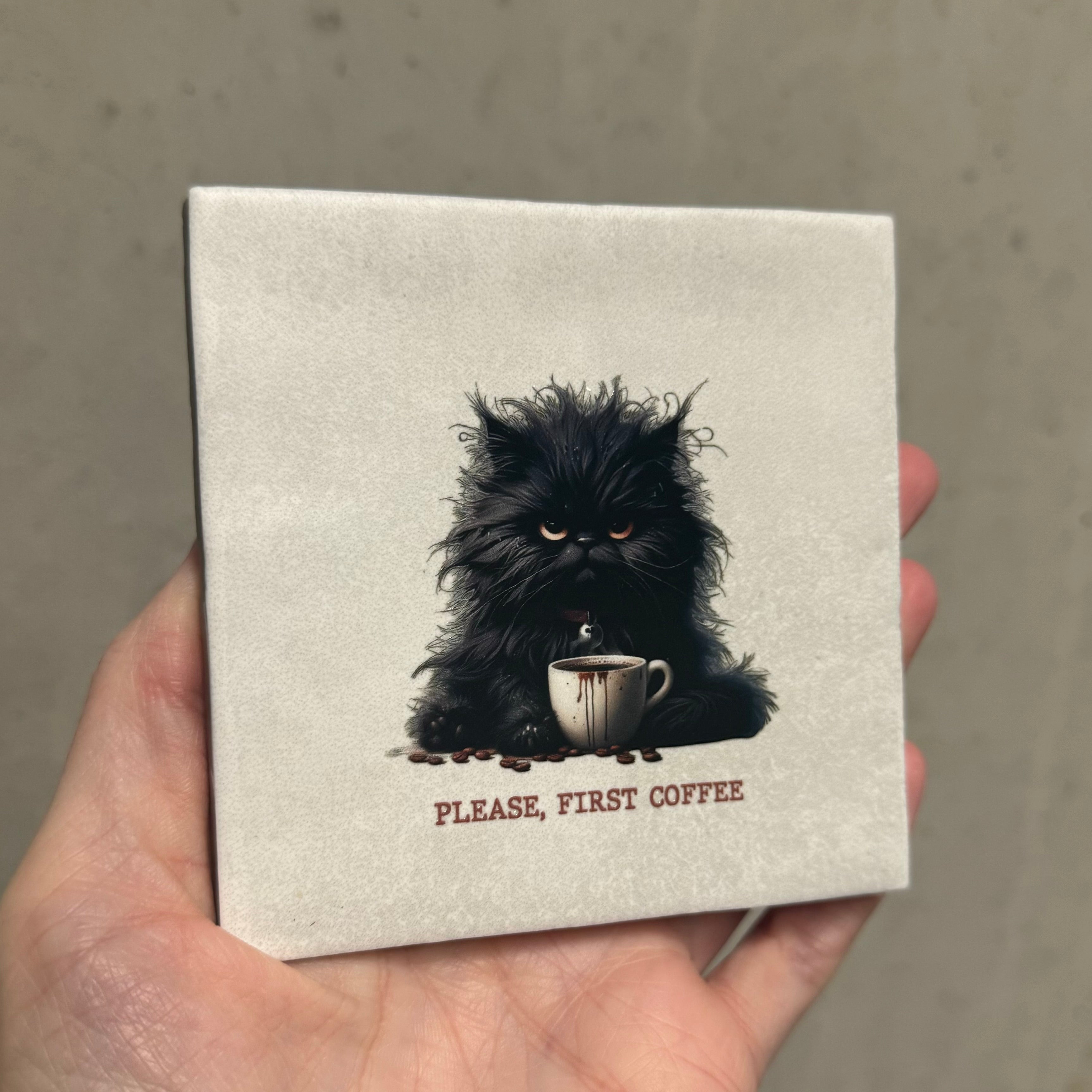 Tegeltje first Coffee grumpy cat – Label2X B.V.