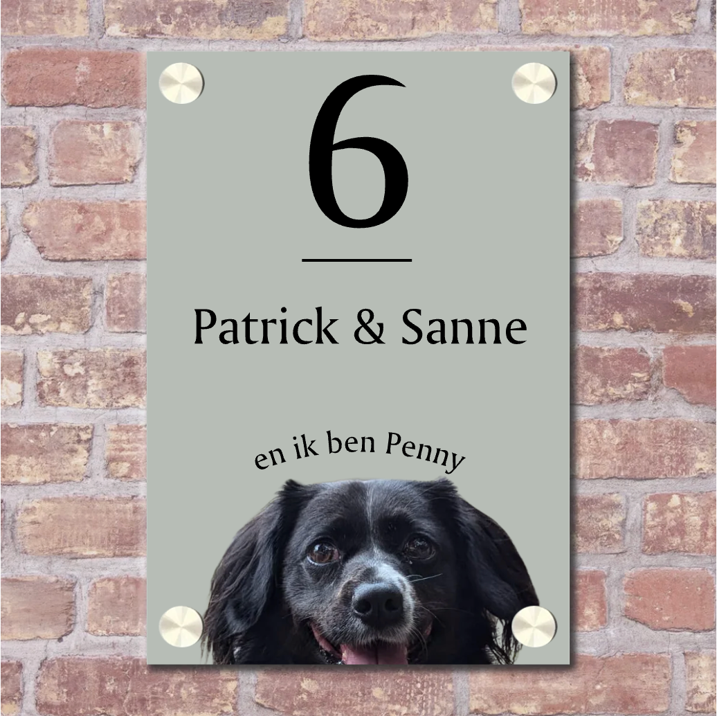 Naambordje voordeur rechthoek staand met foto hond – Label2X B.V.