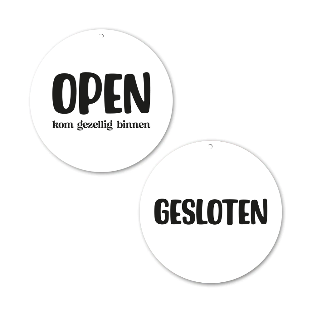 Open en gesloten bordje wit – Label2X B.V.