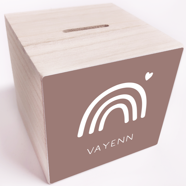 Houten spaarpotje regenboog roze – Label2X B.V.